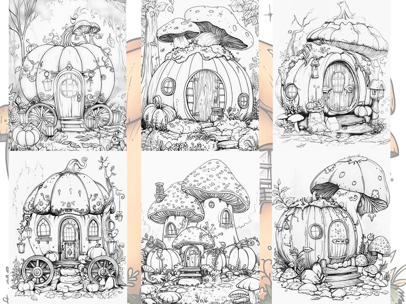 Pumpkin Houses and Carriages Coloring Book, Autumn Fantasy (PDF Pattern ...