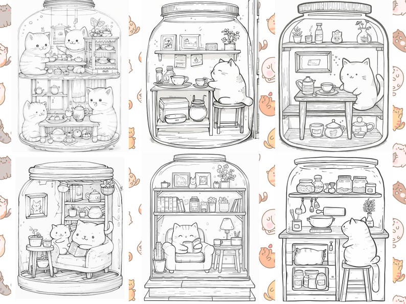 Kawaii Cat Coloring Pages, Cats in Jars (digital Download) - Etsy