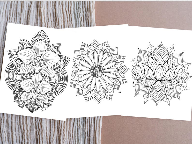 Floral Mandala Coloring Pages | Printable Adult Coloring Book (digital ...