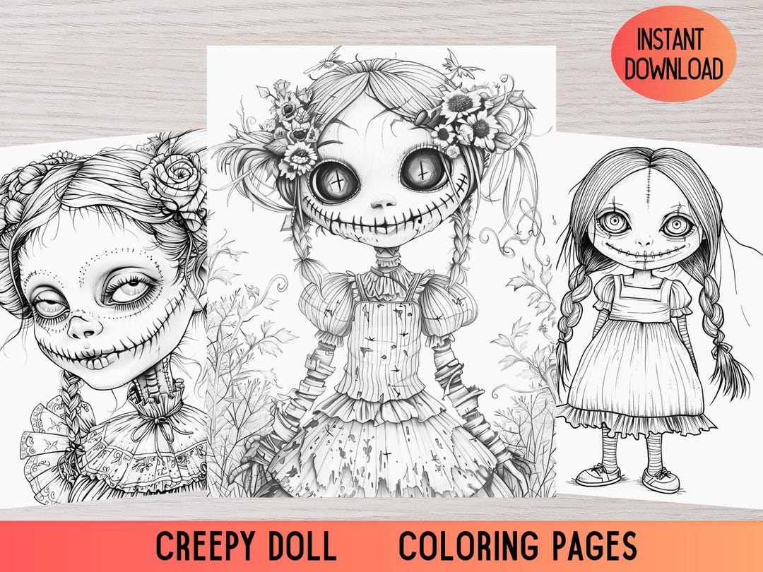 Creepy Doll Coloring Book, Horror Illustrations (PDF Pattern) - Etsy