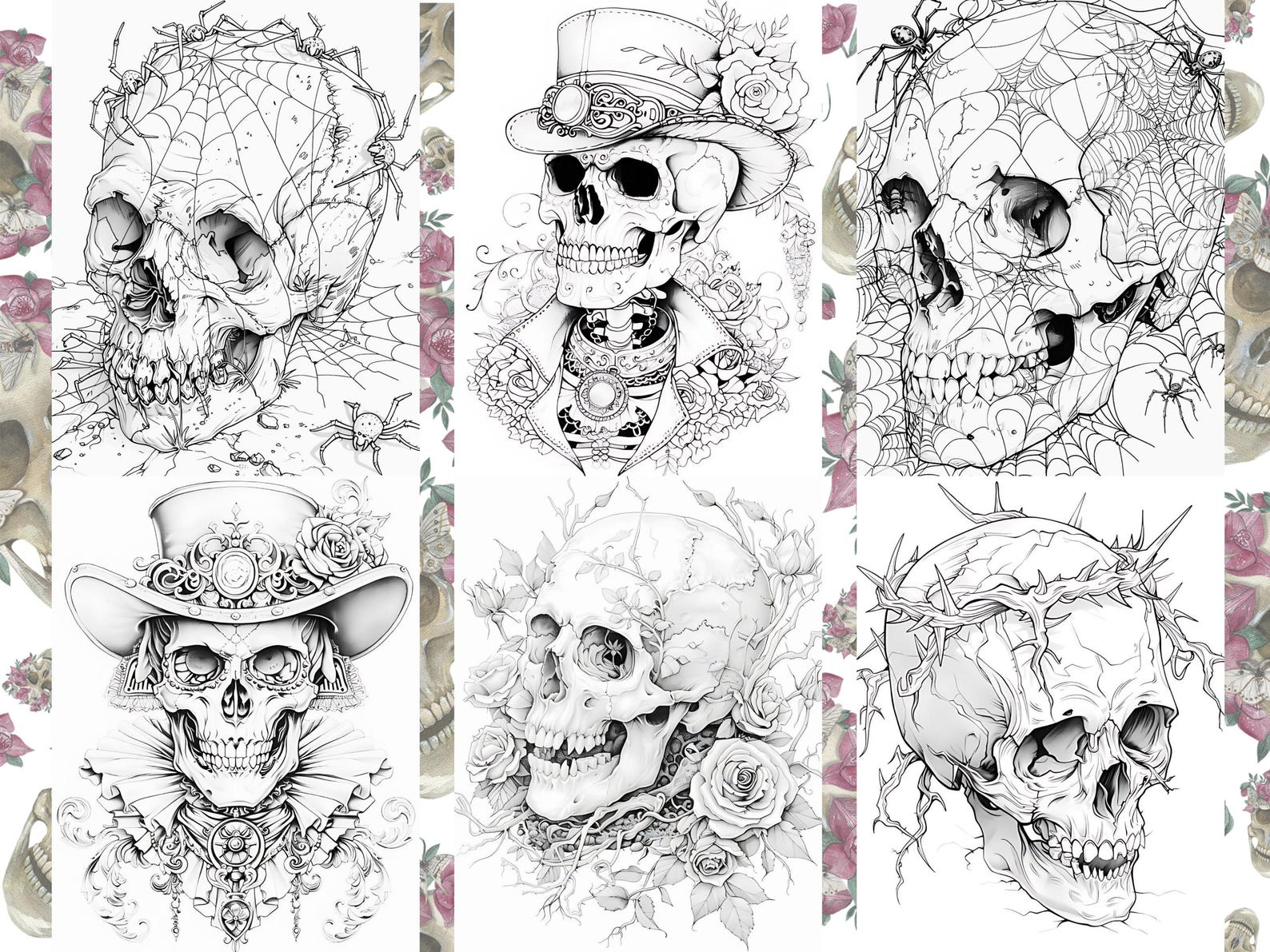 Skull Coloring, Adult Coloring Pages Skulls, Adult Skull Coloring Book ...