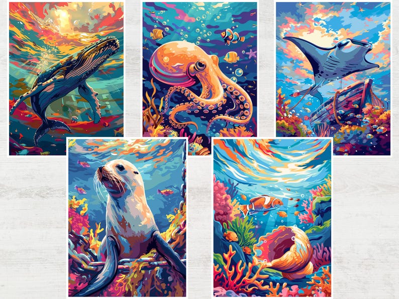 Ocean Color by Number Drawings, Relaxing Coloring Pages (PDF & PNG) - Etsy