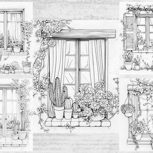 Floral Window Coloring Pages, Printable Botanical Art (digital Download ...