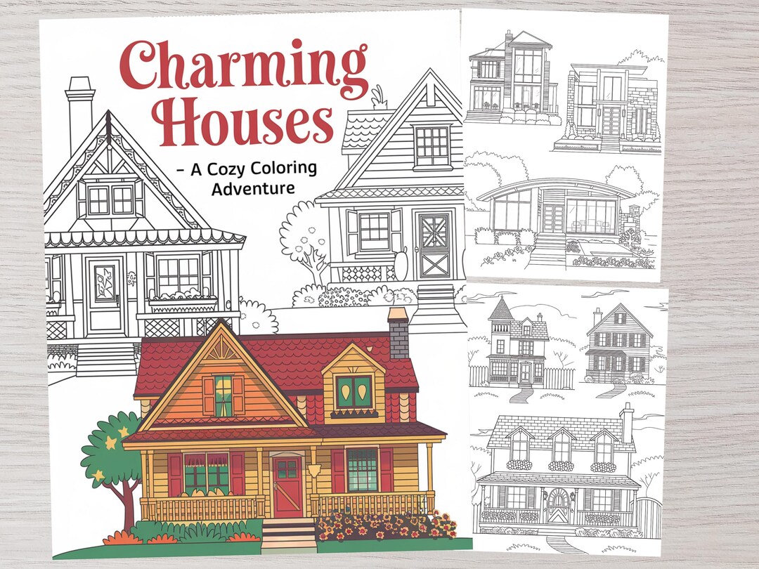 House Coloring Pages, Cozy Coloring Drawings, Printable and Digital ...