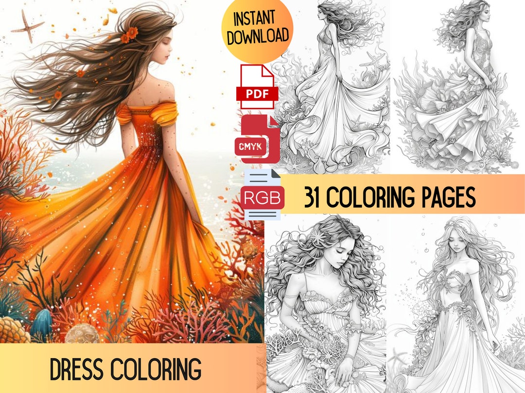 Dress Coloring Book, Dress Coloring Pages, Fantasy Coloring, Dress ...