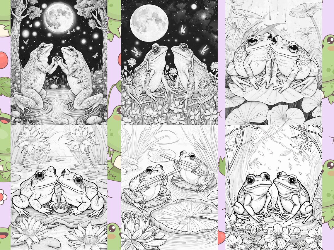 Frog Coloring Pages, Printable Frog Illustrations (digital Download) - Etsy