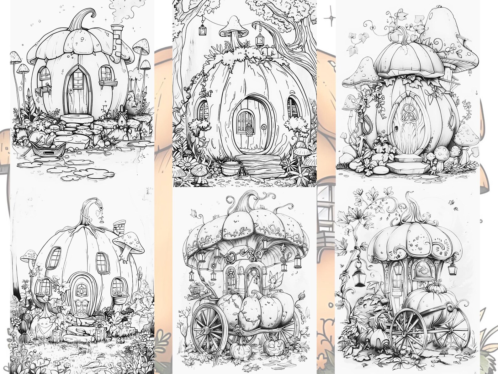 Pumpkin Houses and Carriages Coloring Book, Autumn Fantasy (PDF Pattern ...