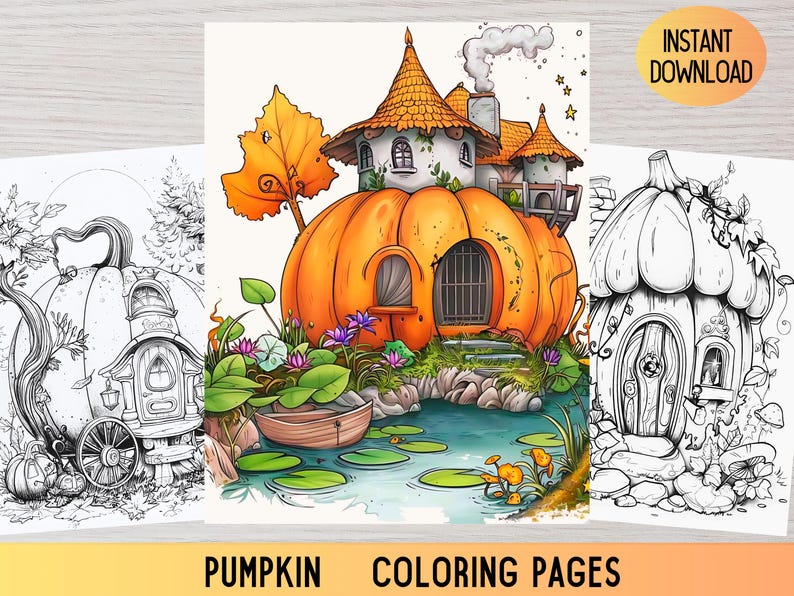 Pumpkin Houses and Carriages Coloring Book, Autumn Fantasy (PDF Pattern ...