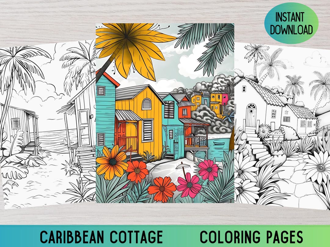 Caribbean Coloring Pages , Tropical Paradise, Adult Coloring Book ...