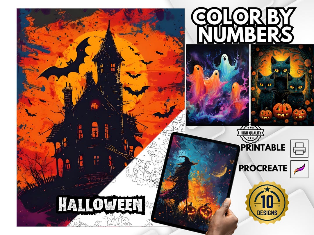 Halloween Color by Number, Spooky Digital Coloring Book (PDF & PNG) - Etsy