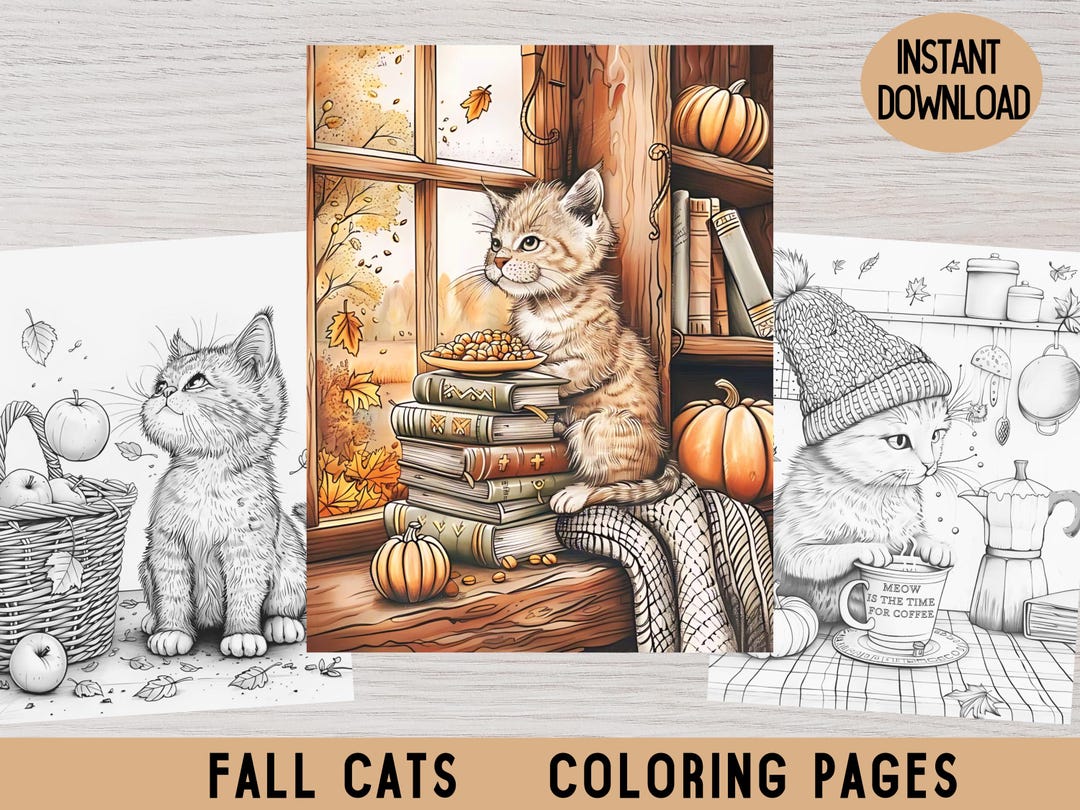 Cat Coloring Page, Fall Coloring Pages, Cat Adult Coloring Pages, Cats ...