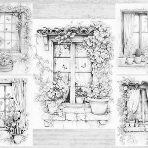 Floral Window Coloring Pages, Printable Botanical Art (digital Download ...