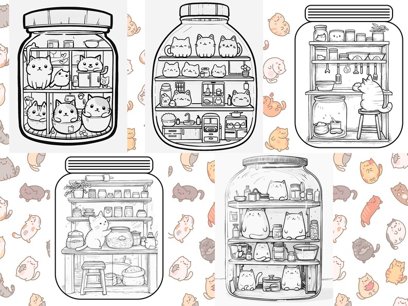 Kawaii Cat Coloring Pages, Cats in Jars (digital Download) - Etsy