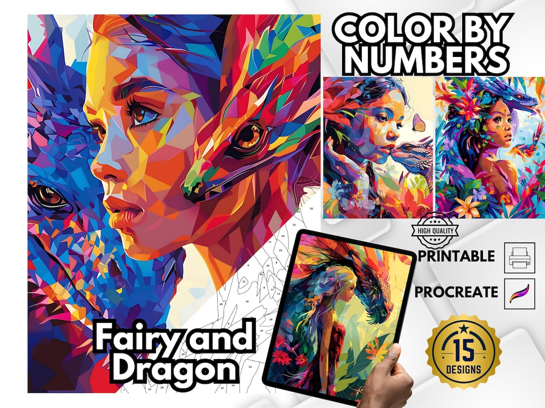 Fairy and Dragon Color by Number, Fantasy Coloring Book (PDF & PNG) - Etsy