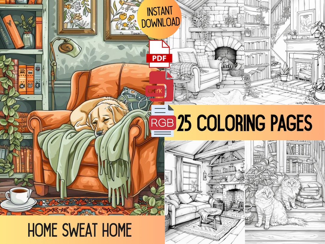Cozy Home Coloring Pages, Cozy Coloring Book, Cozy Coloring Pages ...