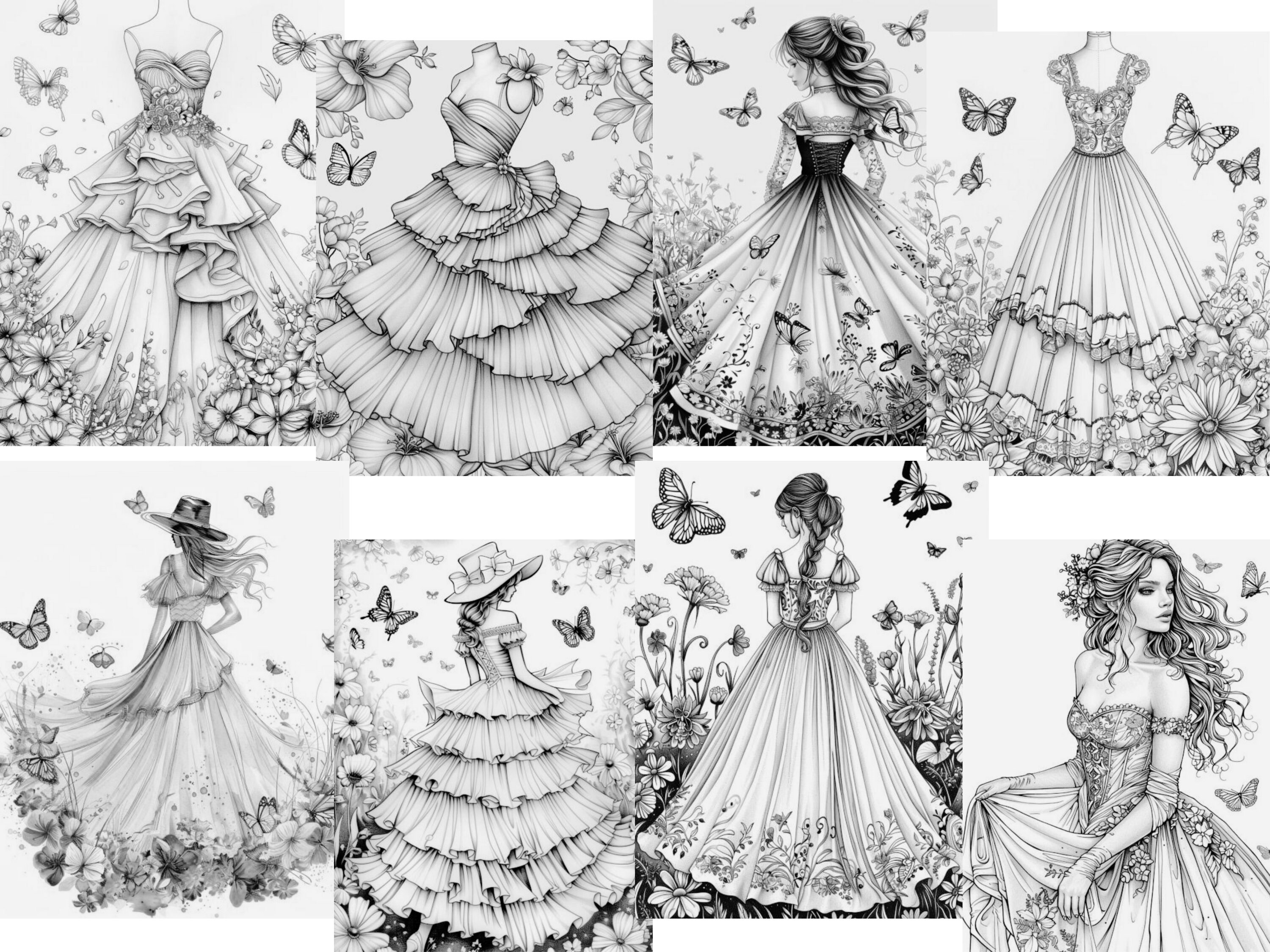 Dress Coloring Book, Flower Dress Coloring Pages, Fantasy Coloring ...