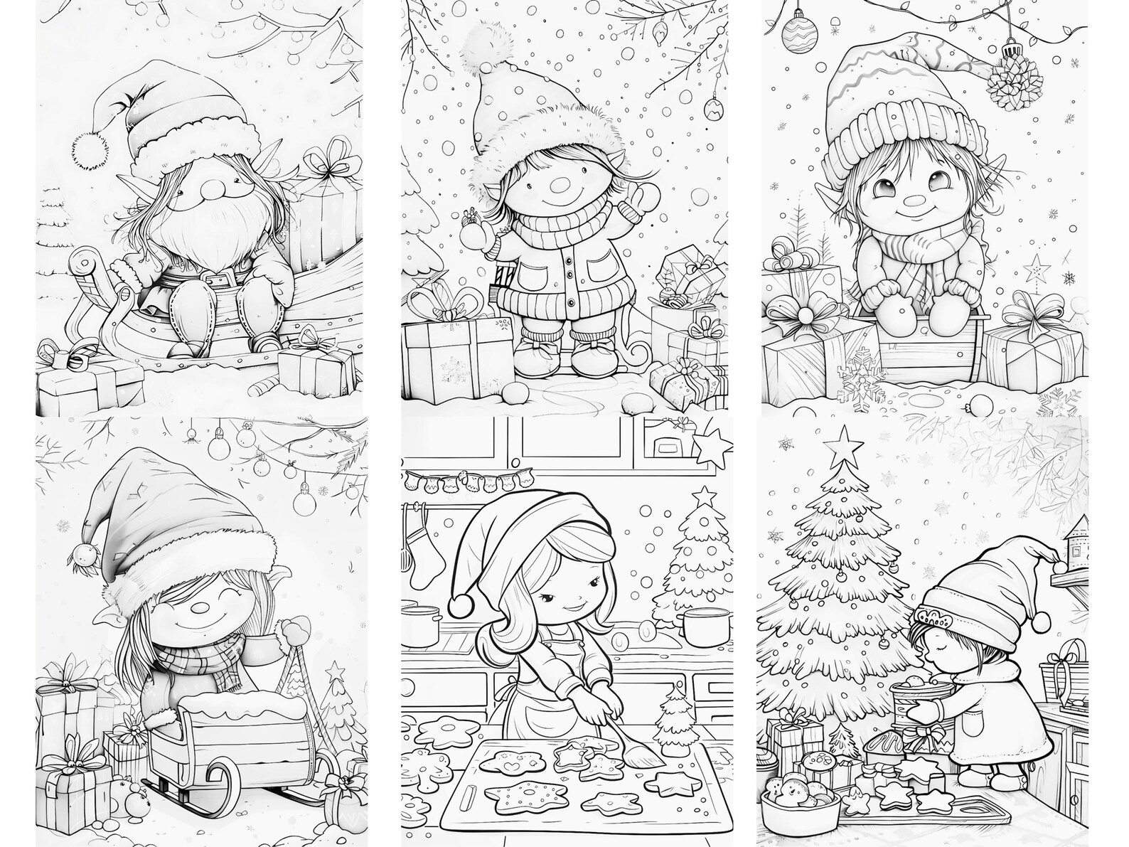 Christmas Gnome Coloring Pages, Holiday Snow Scenes (digital Download ...