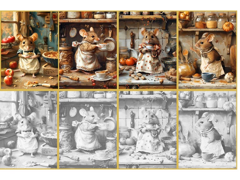 Chef Mouse Coloring Pages, Fantasy Grayscale Coloring (digital Download ...