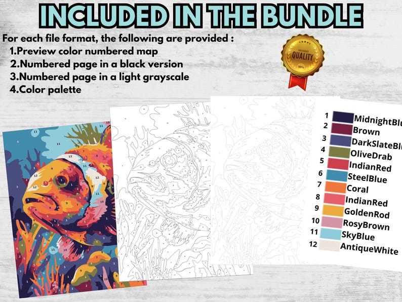 Ocean Color by Number Drawings, Relaxing Coloring Pages (PDF & PNG) - Etsy