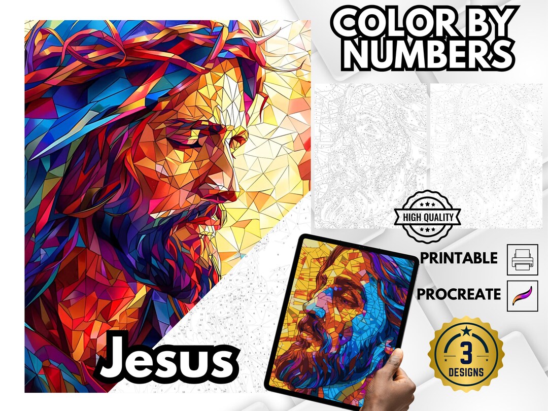 Jesus Color by Number Pages for Adults, Printable PNG & PDF - Etsy