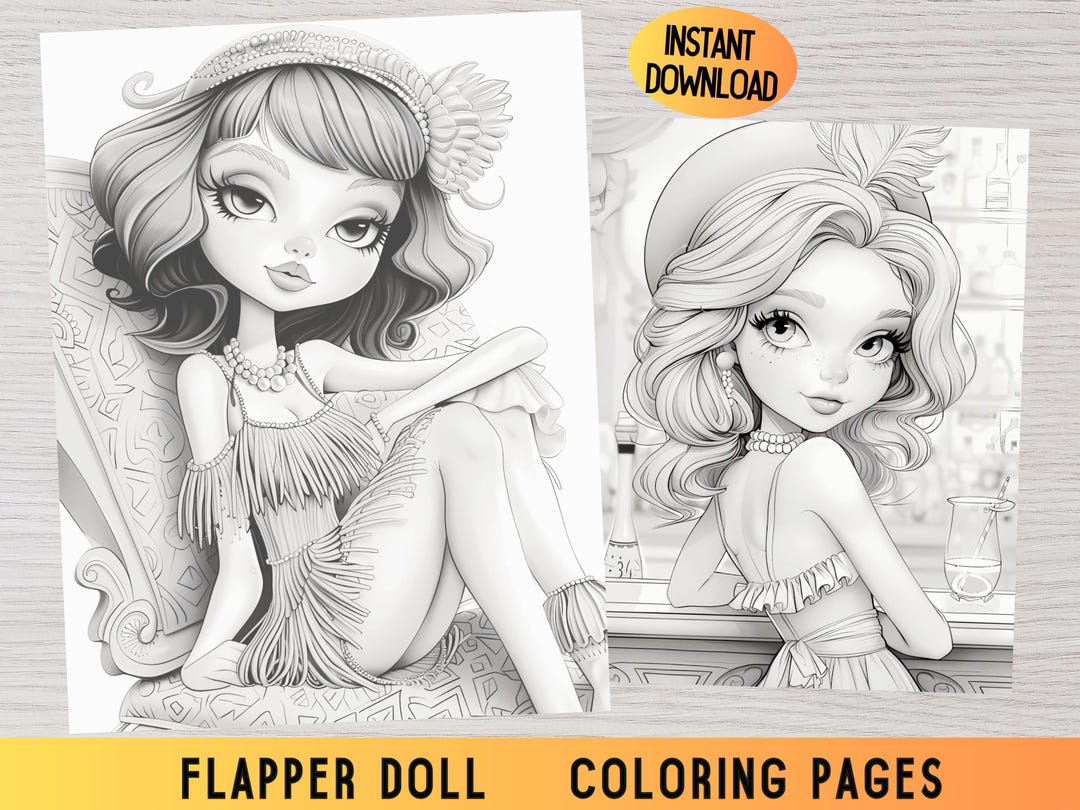Flapper Coloring , Vintage Fashion, Adult Coloring, Jazz Age, Printable ...
