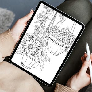 Flower Coloring Book, Hanging Flowers, Plant Coloring Pages, Flower ...