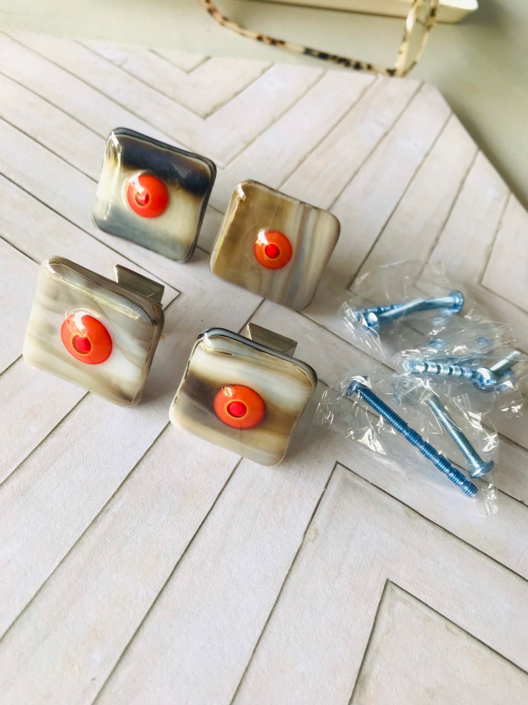 Fused Glass Cabinet Knobs With Hardware, Furniture Knob, Handmade ...