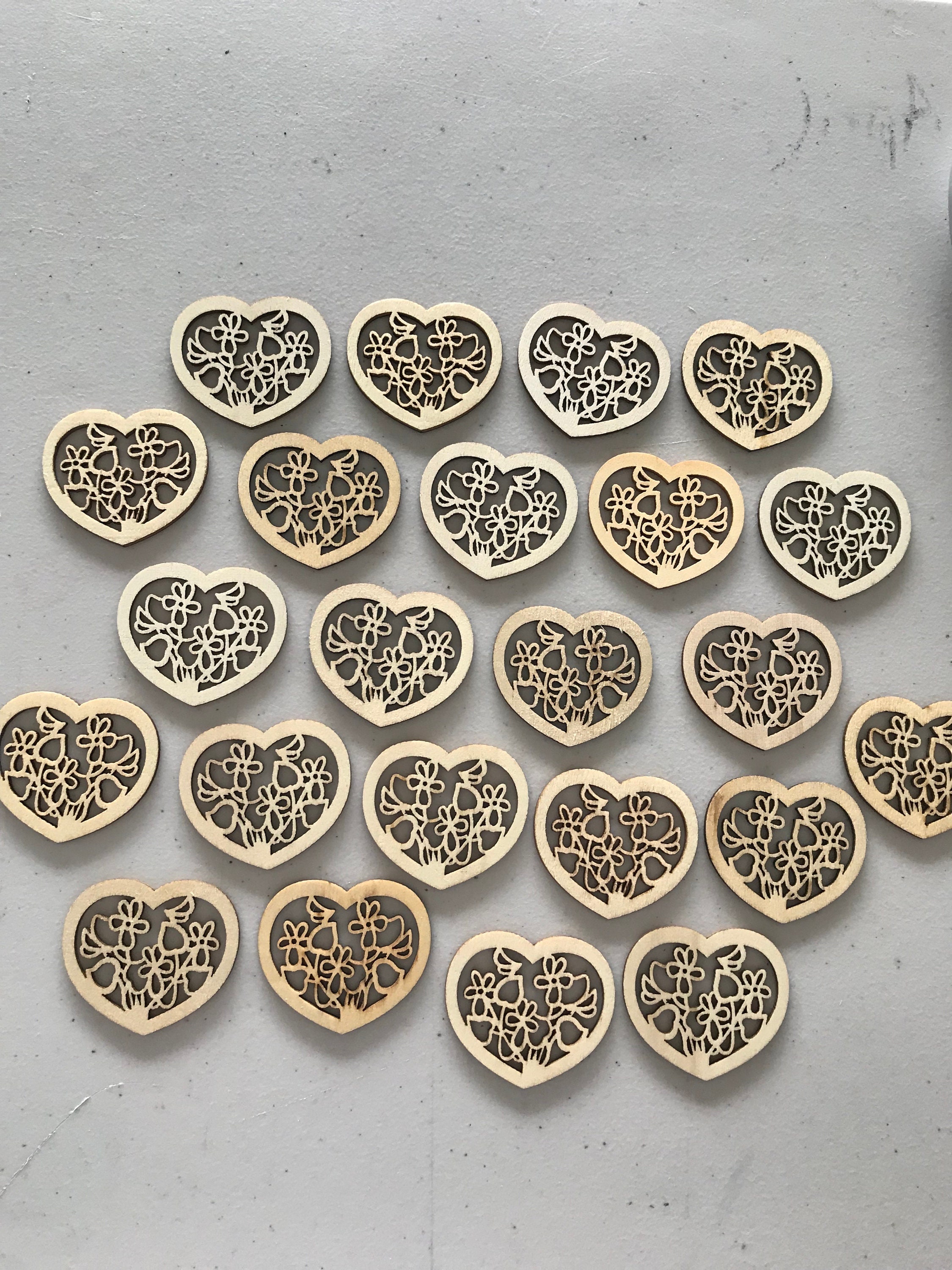 Laser Cut Wood Hearts, 23 Hearts DIY Craft and Jewelry Supplies ...