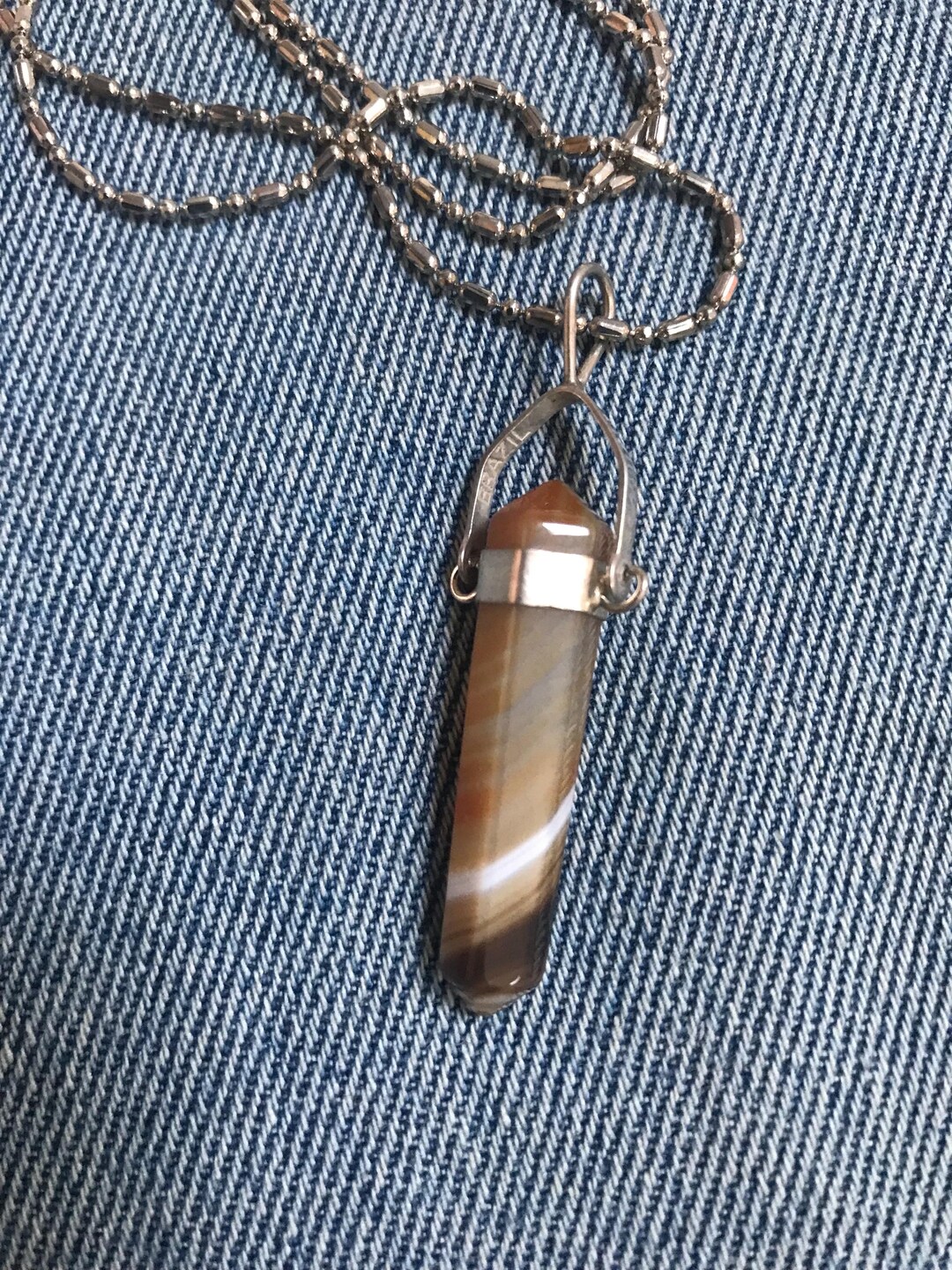 Banded Agate Crystal on Chain, Brown Banded Agate in Sterling Silver ...