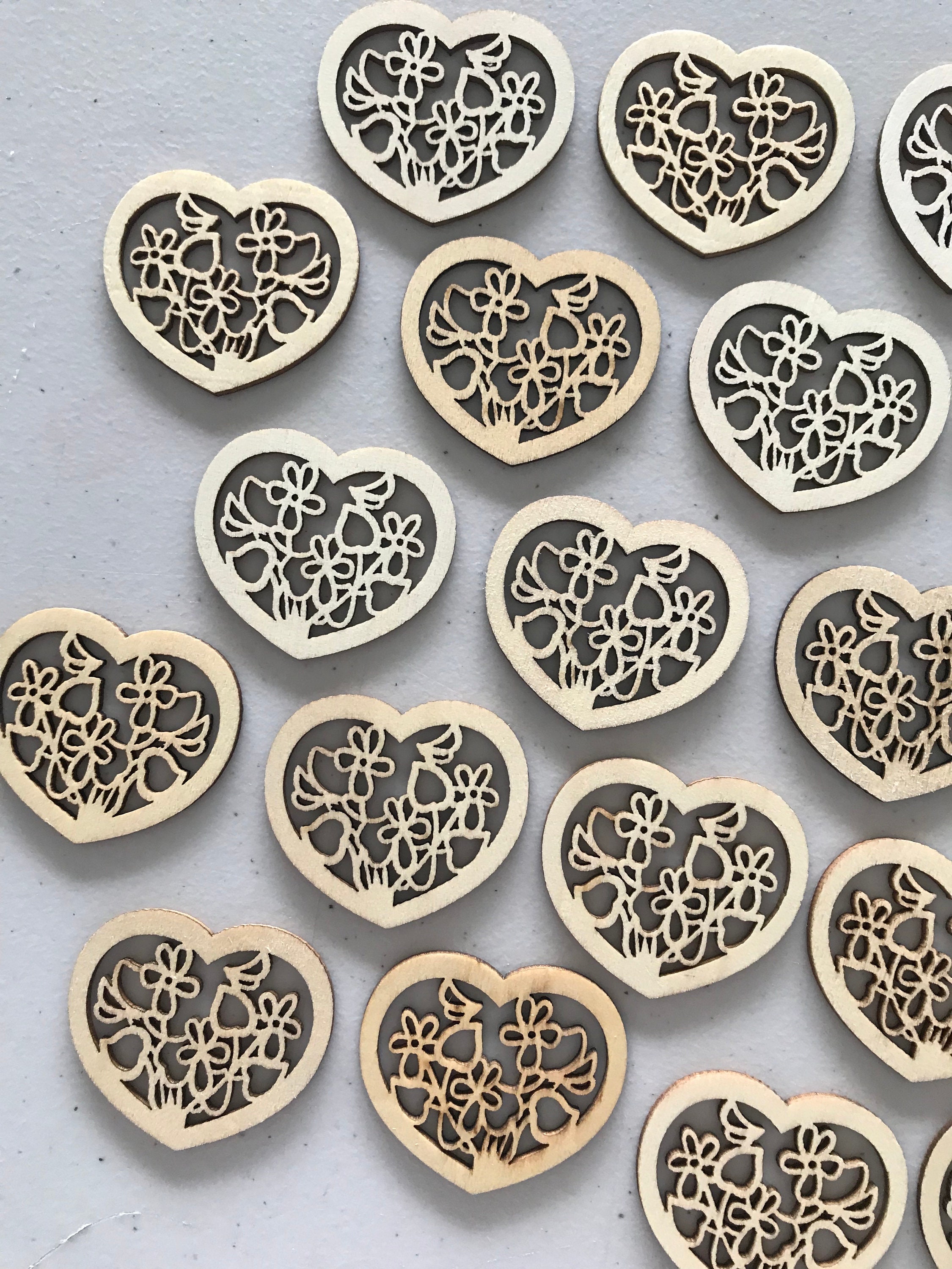 Laser Cut Wood Hearts, 23 Hearts DIY Craft and Jewelry Supplies ...