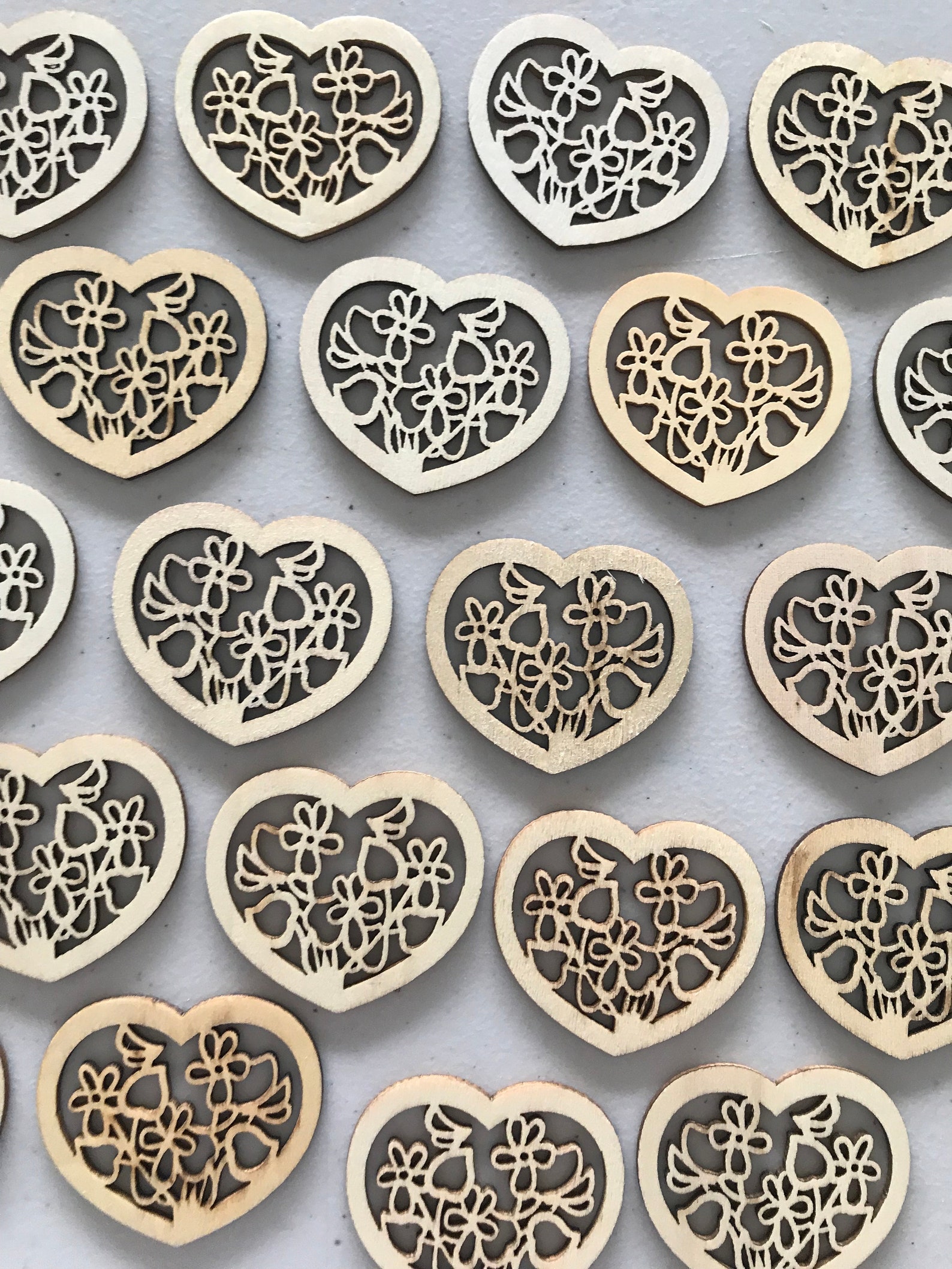 Laser Cut Wood Hearts, 23 Hearts DIY Craft and Jewelry Supplies ...