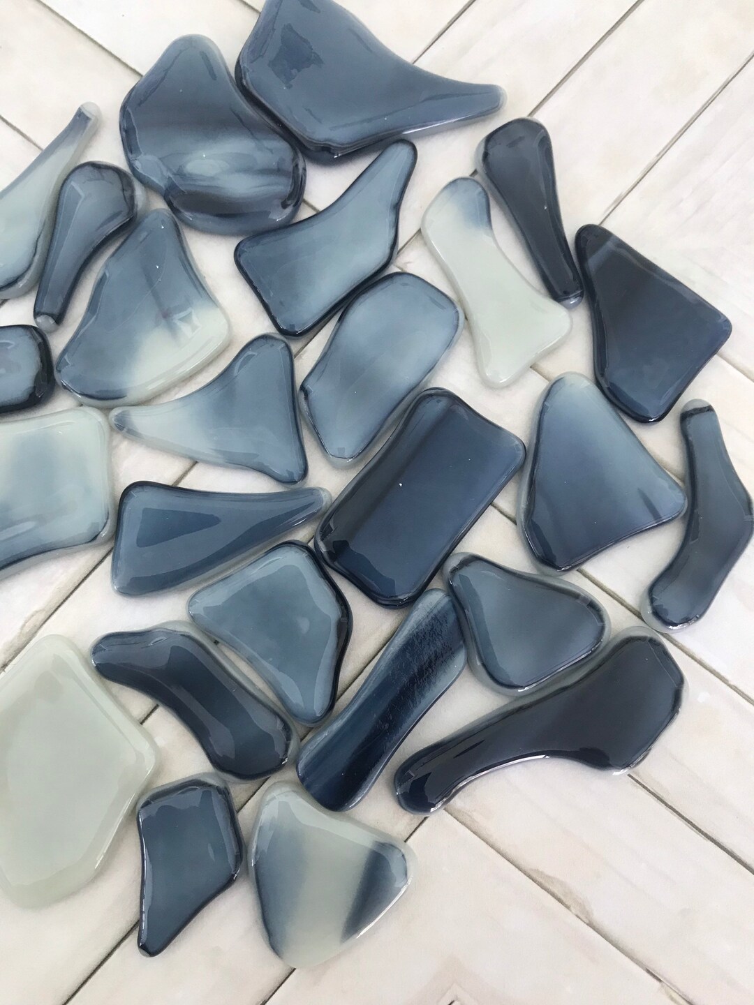 Fused Glass Cabochon Puddles, Blue Denim Blend, Freeform Lot of 25 ...