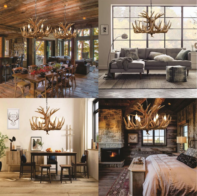 6 Light Antlers Chandelier Lighting Fixtures, Farmhouse Deer Antler ...