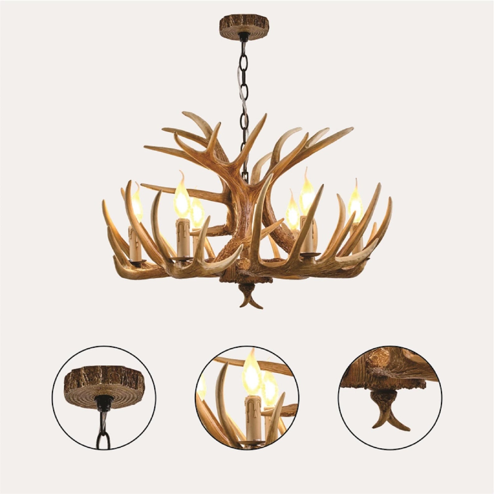6 Light Antlers Chandelier Lighting Fixtures, Farmhouse Deer Antler Chandelier for Living Room ...