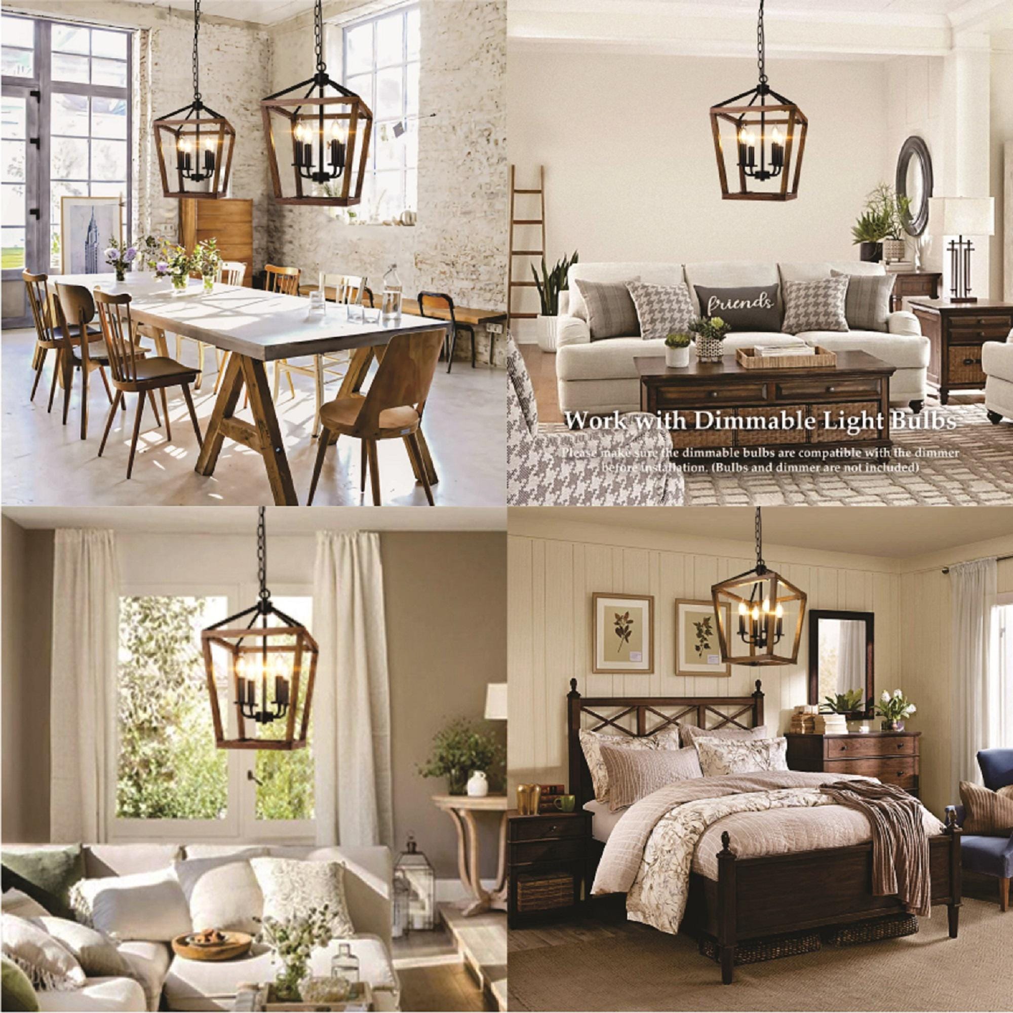 Farmhouse Chandelier Lighting Fixture, 4-light Rustic Pendant Hanging ...