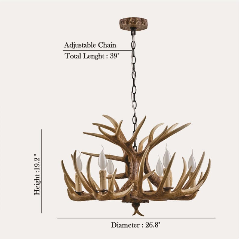 6 Light Antlers Chandelier Lighting Fixtures, Farmhouse Deer Antler ...