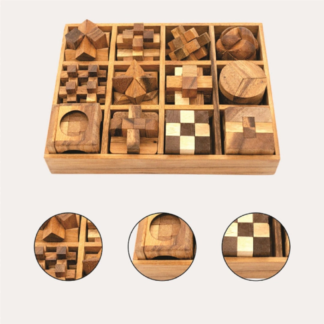 Brain Teasers Wooden Puzzle Box Set, Mysterious Puzzle Box Set for ...