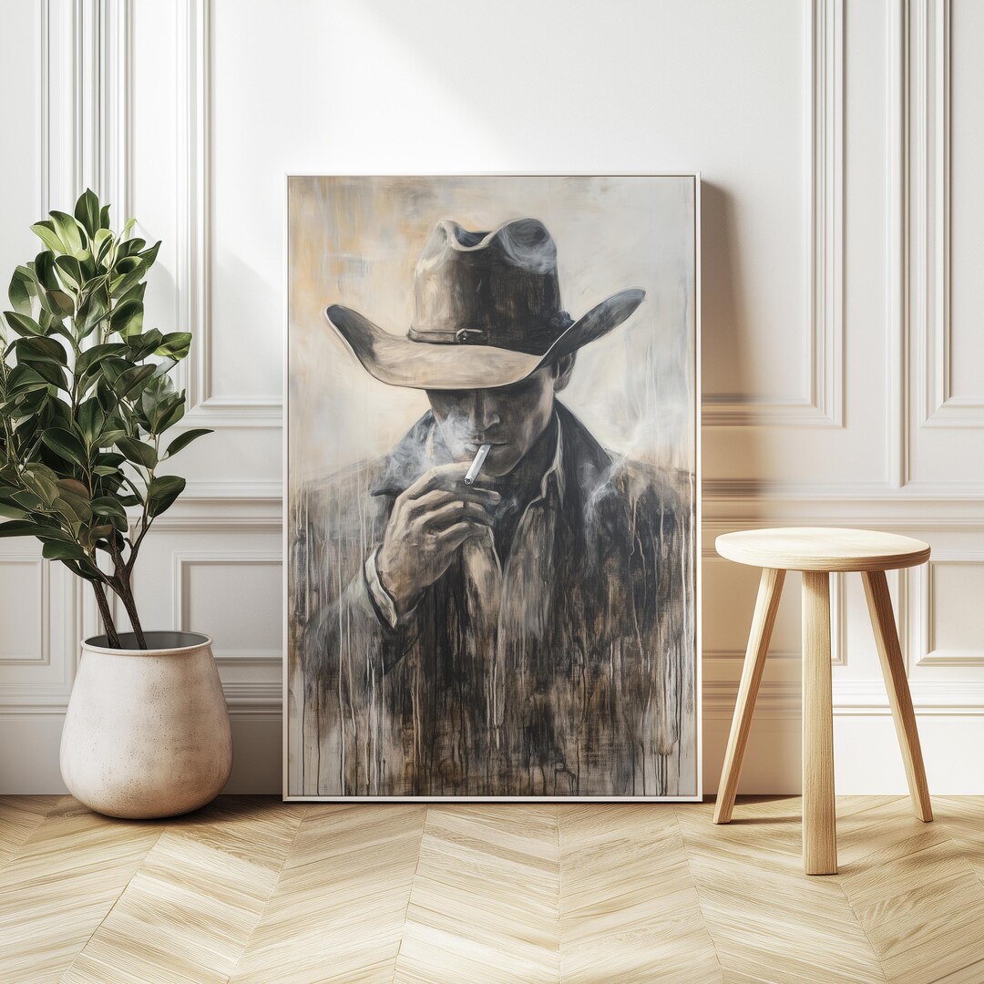 Gritty Cowboy Oil Painting Print: Dark Realism Western Art - Etsy