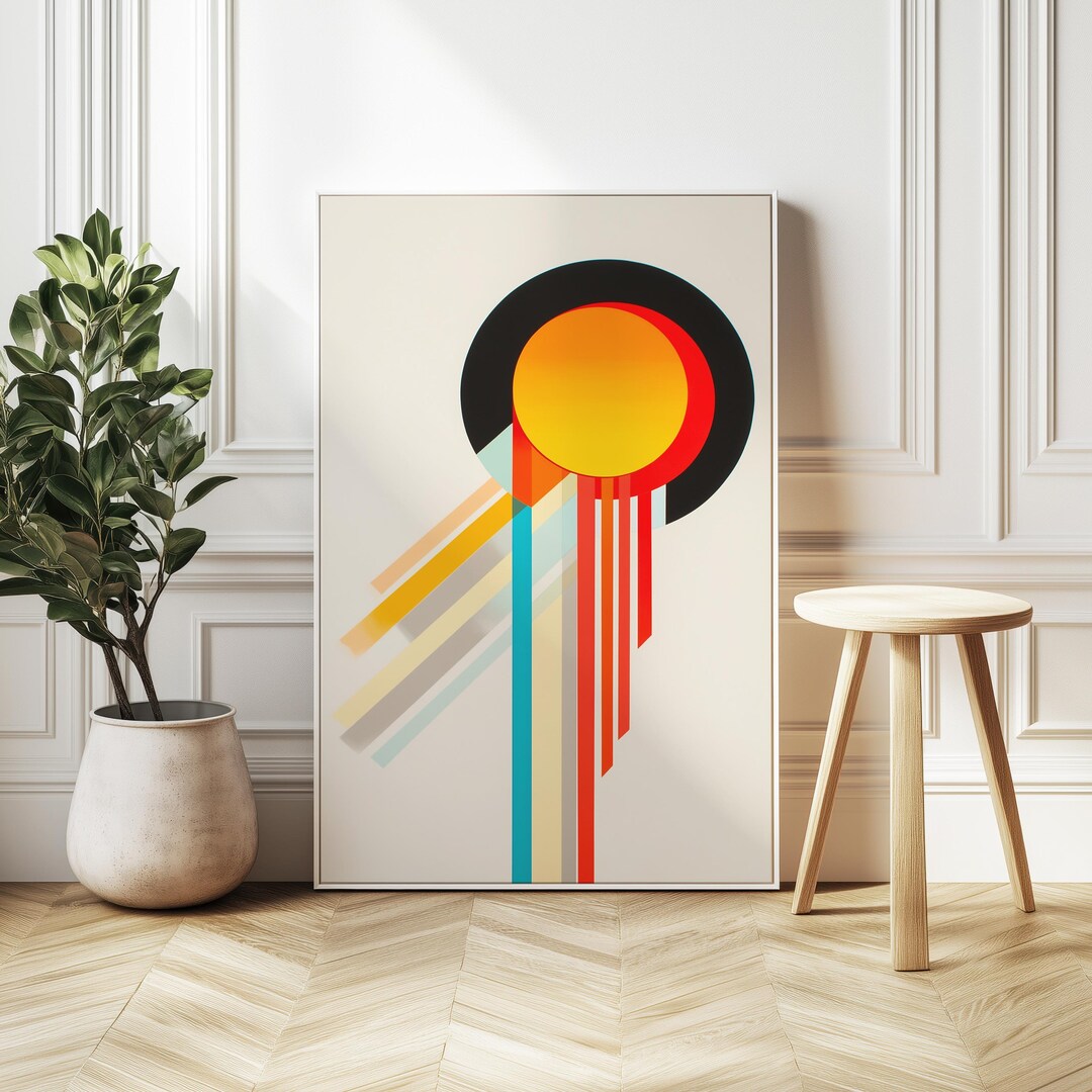 Mid Century Modern Sun Art Print: Abstract Colorful Stripes - Etsy