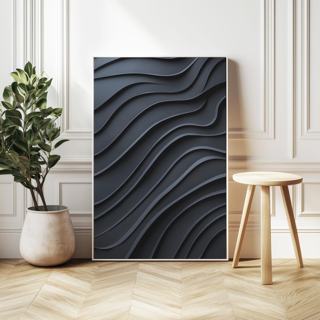 Abstract Waves Canvas Art: Modern Black and Gray 3D Relief - Etsy