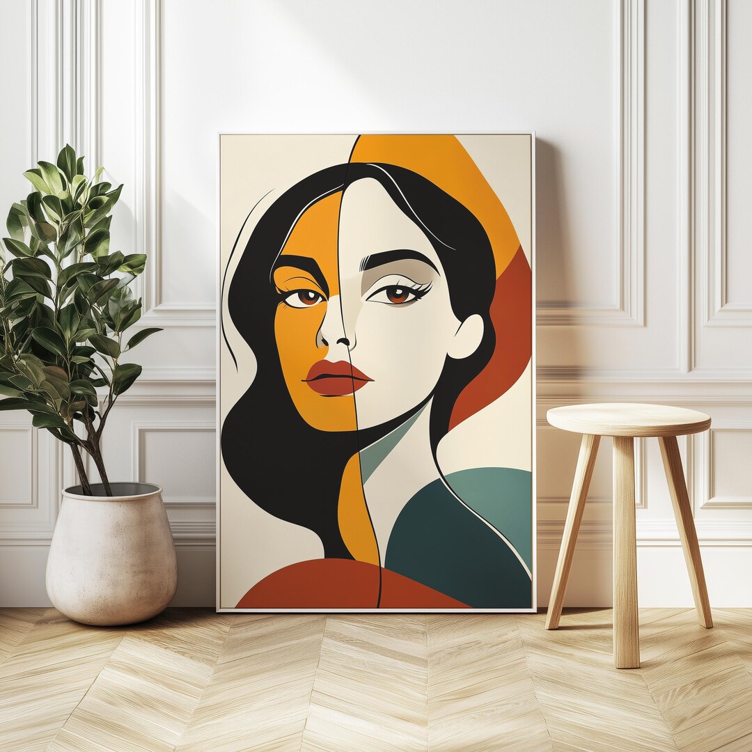 Vintage Female Portrait Print: Minimalist Abstract Retro Art - Etsy