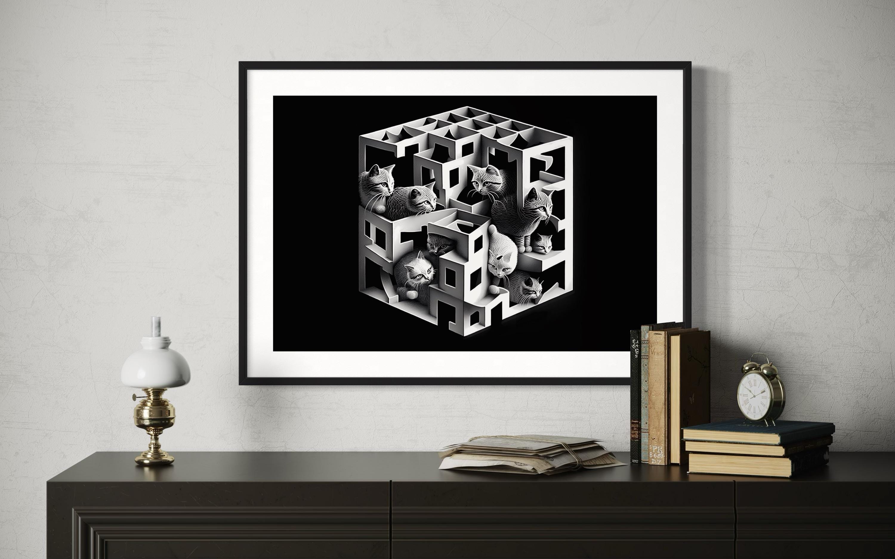 Mind-bending Printable, MC Escher Cats in a Cube, Wall Art, Digital ...
