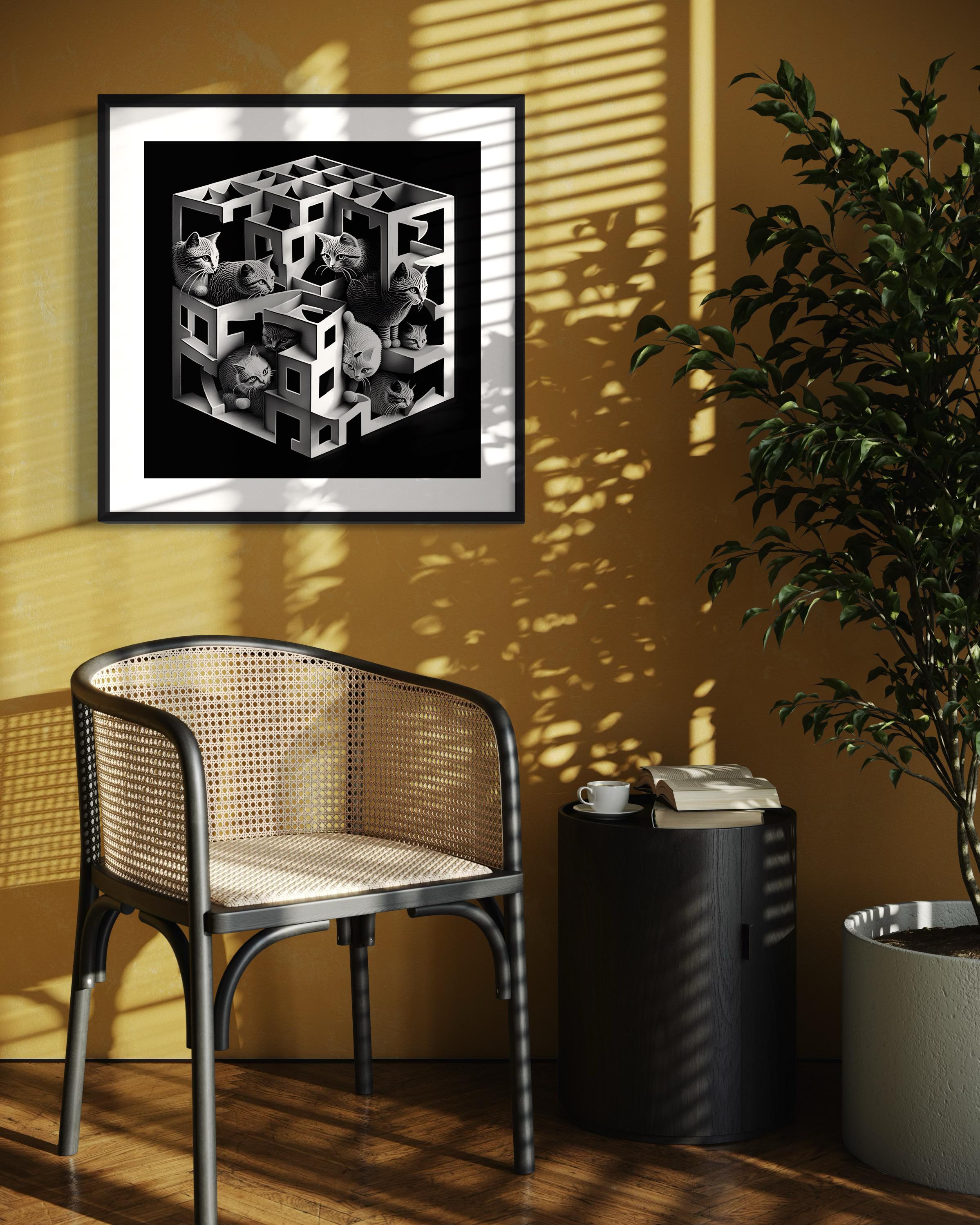 Mind-bending Printable, MC Escher Cats in a Cube, Wall Art, Digital ...