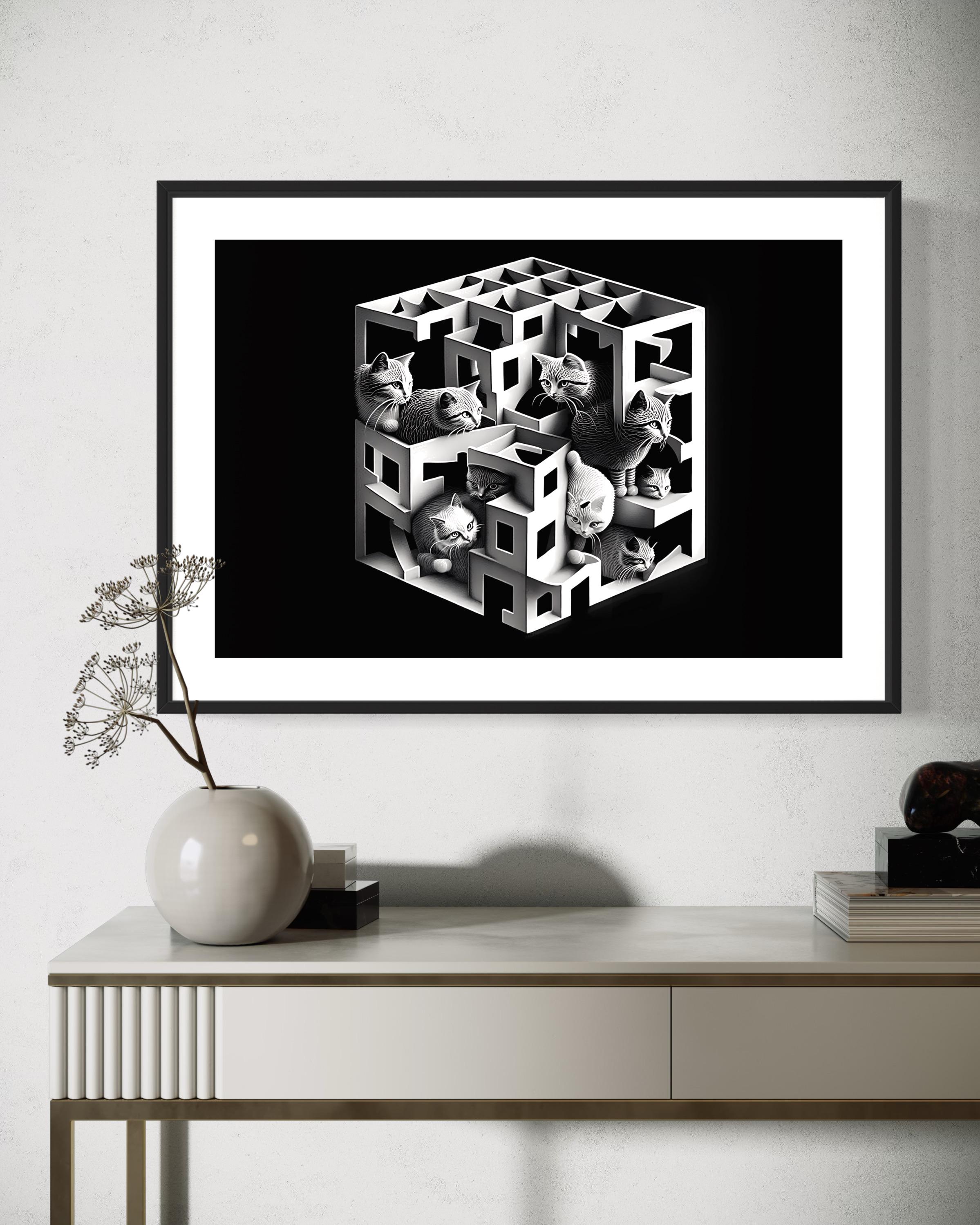 Mind-bending Printable, MC Escher Cats in a Cube, Wall Art, Digital ...