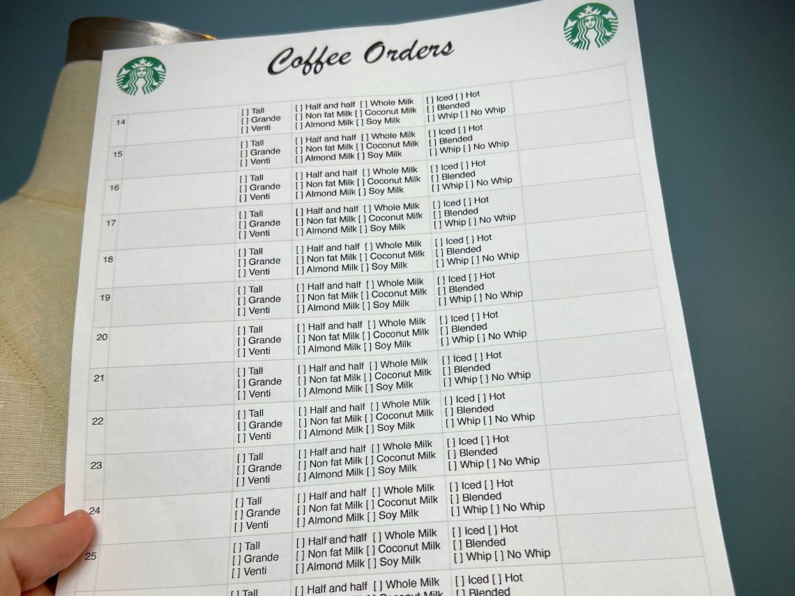 Printable Starbucks Coffee Order Form | Digital Download - Etsy