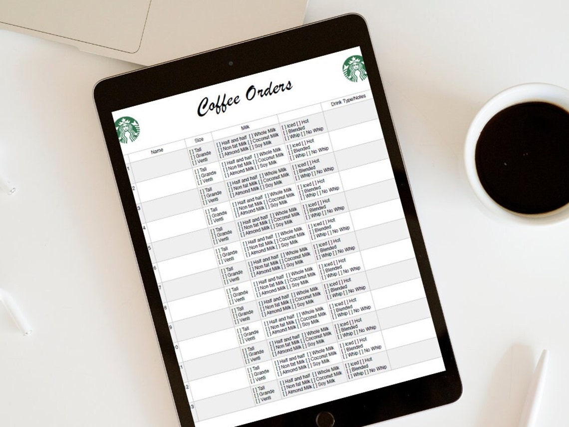 Printable Starbucks Coffee Order Form | Digital Download - Etsy