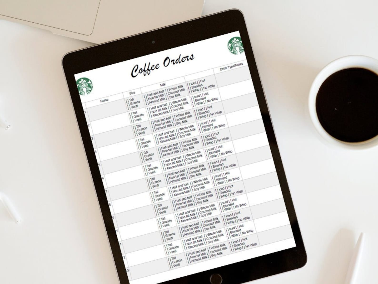 Printable Starbucks Coffee Order Form | Digital Download - Etsy