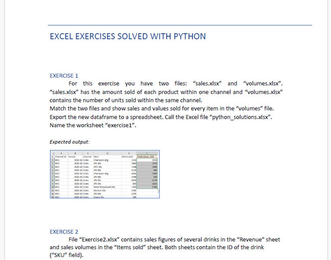 Excel Exercises Solved With Python - Etsy