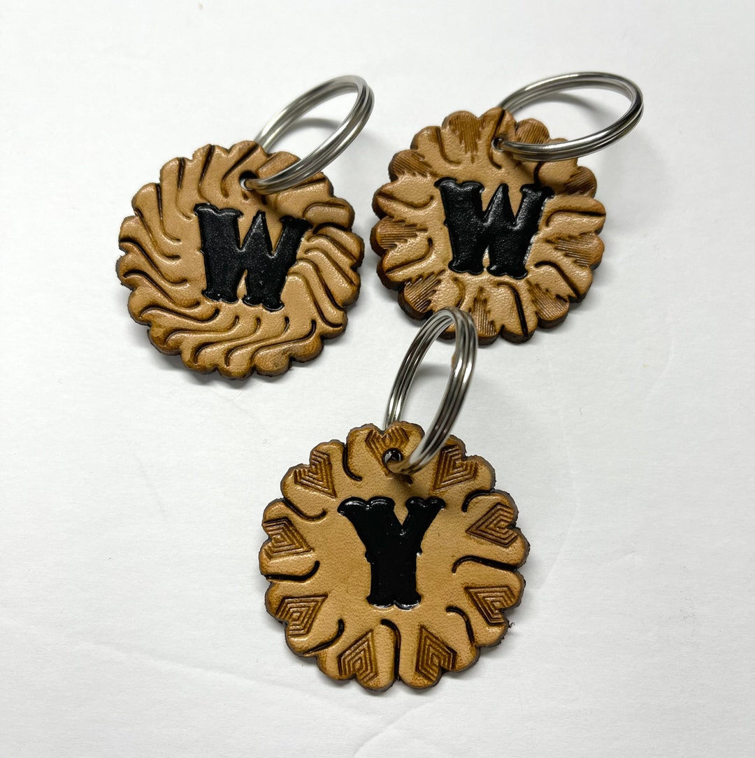 Leather Initial Key Ring, Stamped Western Style, Handmade Cowboy or ...