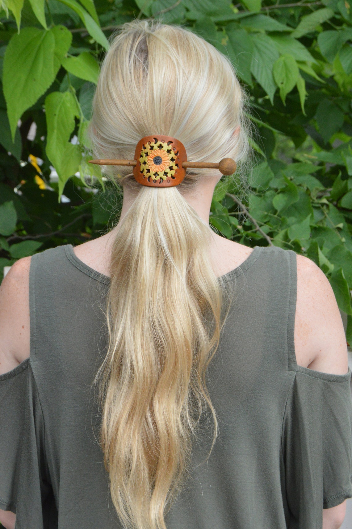 Leather Hair Stick Hair Slide Hair Pick Flower Southwest | Etsy